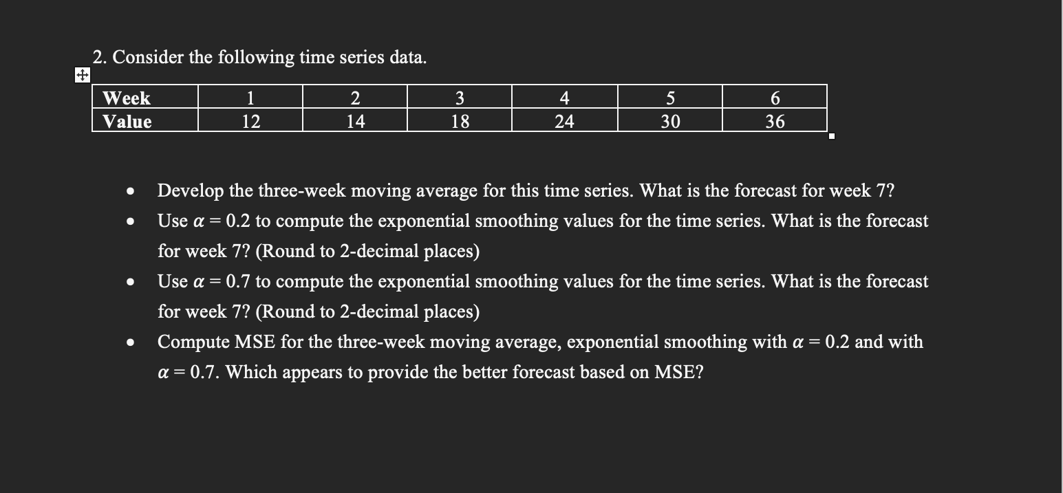 Solved 2. Consider the following time series data. - Develop | Chegg.com