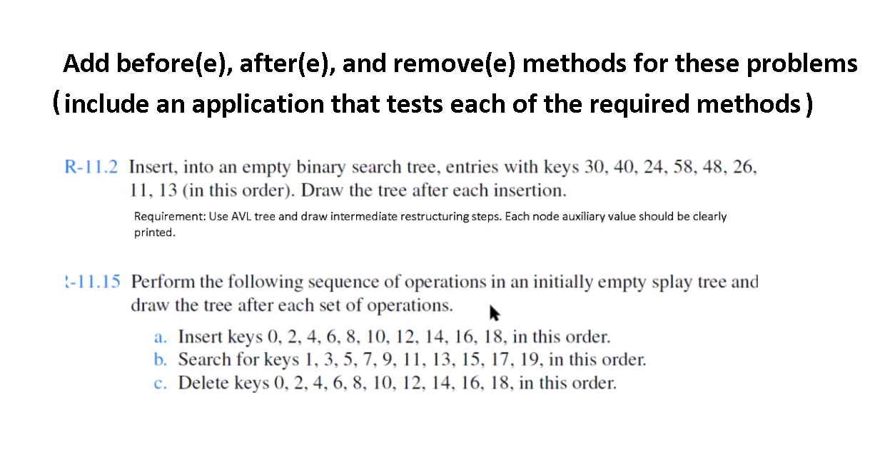 Solved Add before(e), after(e), and remove(e) methods for | Chegg.com