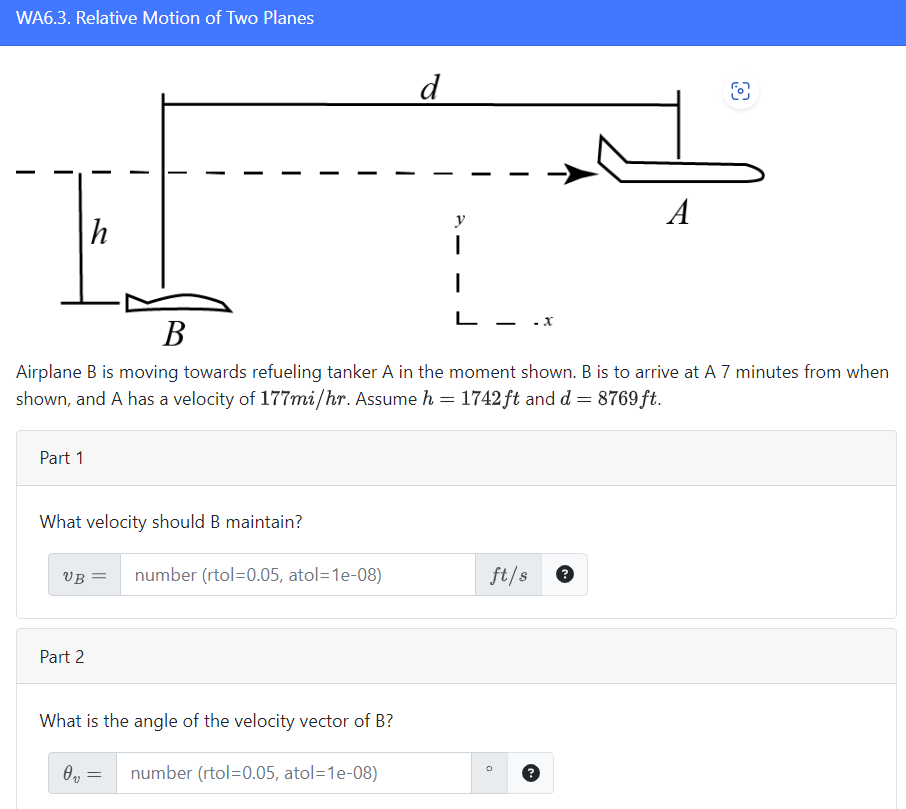 Solved WA6.3. Relative Motion of Two Planes Airplane B is | Chegg.com