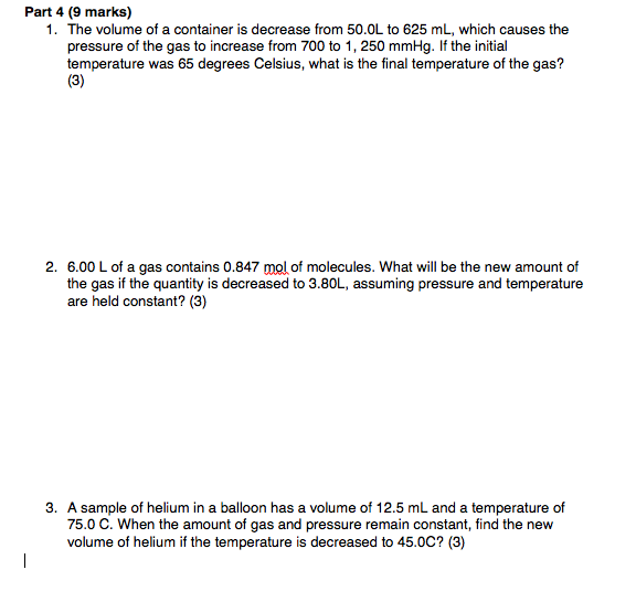 Solved Part 4 (9 marks) 1. The volume of a container is | Chegg.com