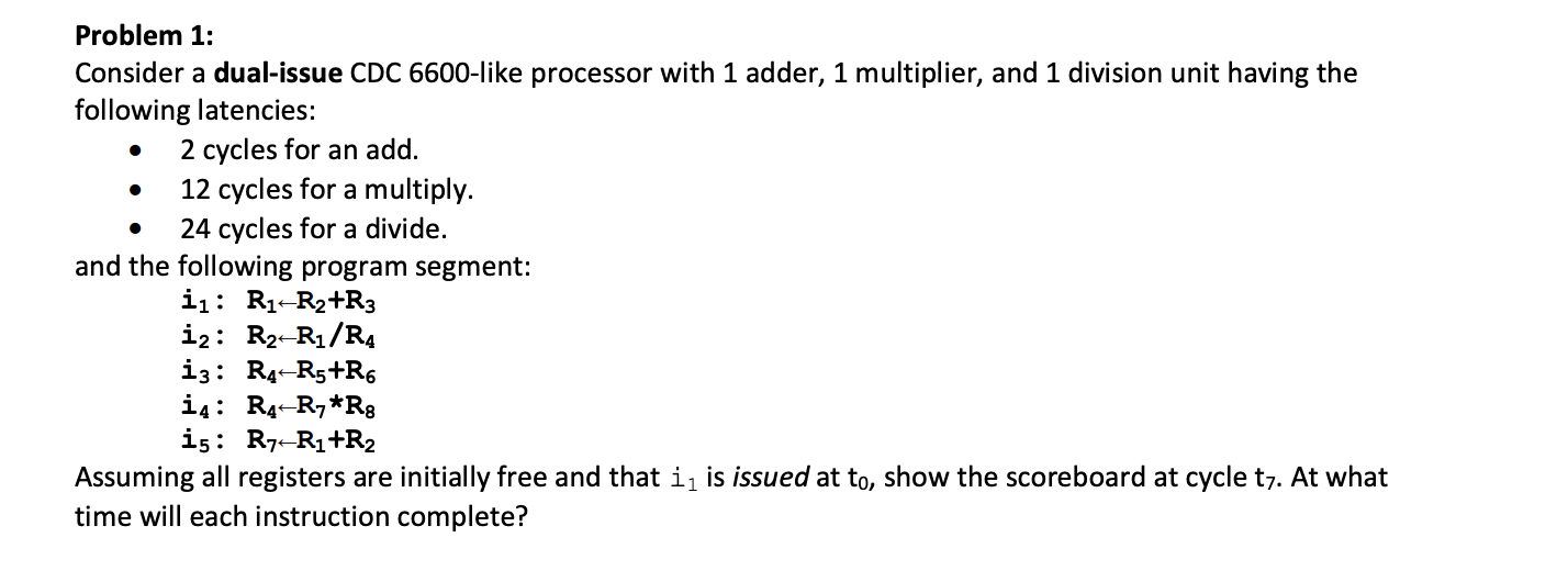 Solved . . Problem 1: Consider a dual-issue CDC 6600-like | Chegg.com
