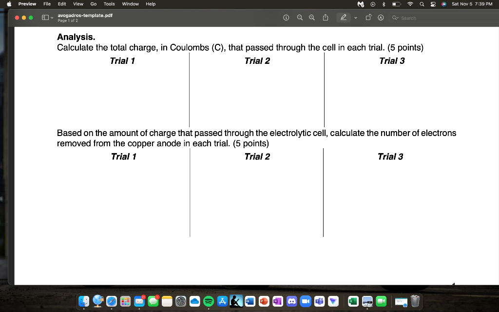 This is Avogadro's number lab for chemistry. I'm | Chegg.com