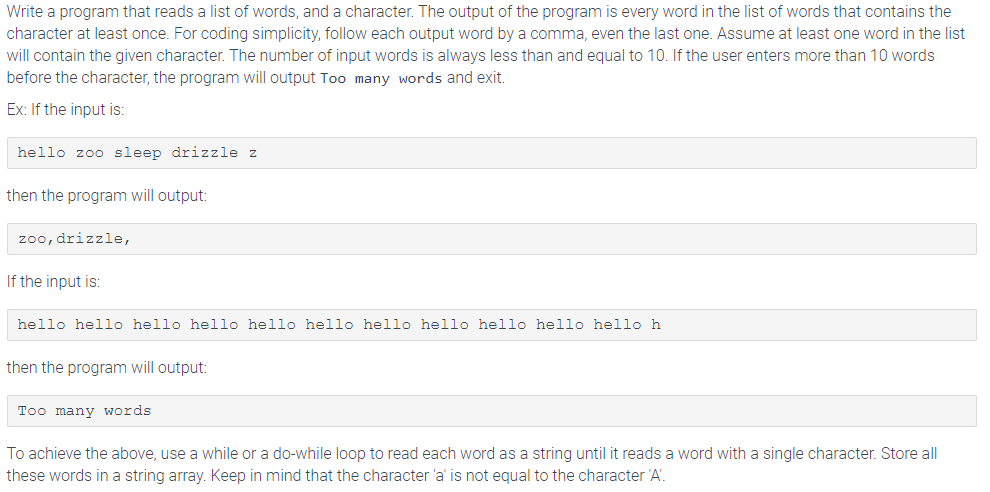 Solved Write a program that reads a list of words, and a | Chegg.com