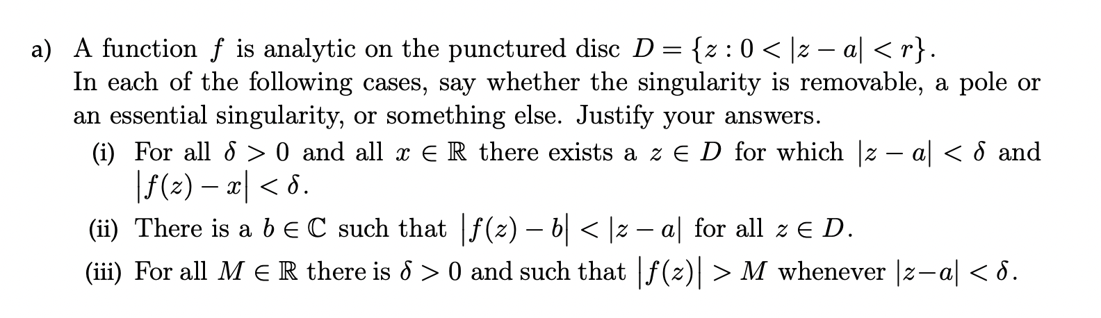 Solved = a) A function f is analytic on the punctured disc | Chegg.com