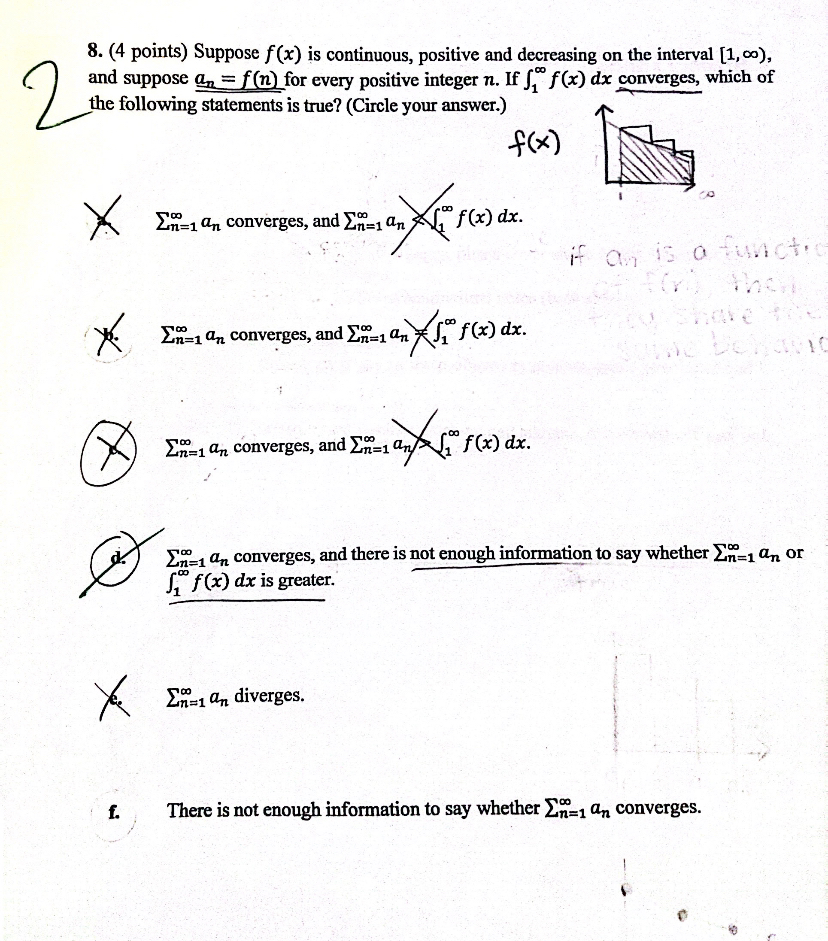 Suppose f(x) is continous, positive, and decreasing | Chegg.com