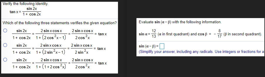 Solved Verify the following identity. sin 2x tan x= 1 + | Chegg.com