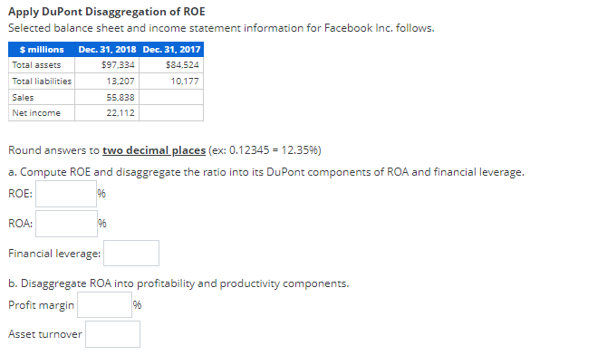 Solved Apply DuPont Disaggregation of ROE Selected balance | Chegg.com