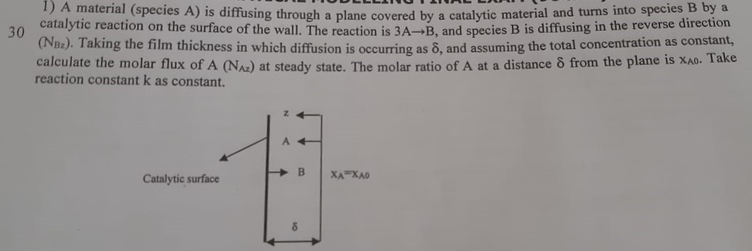 Solved 1) A material (species A) is diffusing through a | Chegg.com