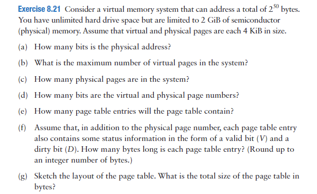 Solved Exercise 8.21 Consider a virtual memory system that | Chegg.com