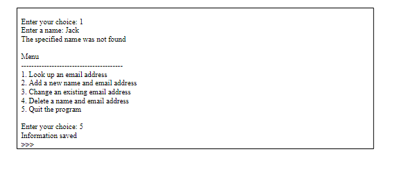 Solved Write a program that keeps names and email addresses | Chegg.com