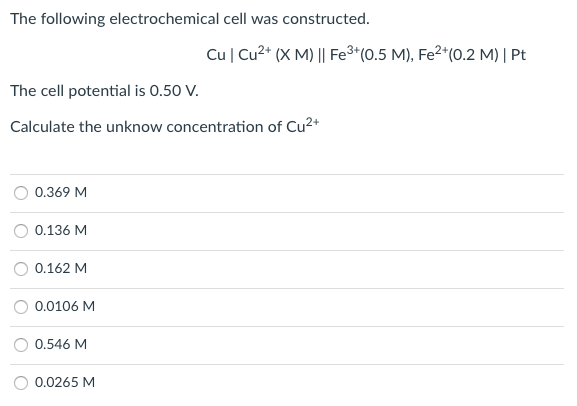 Solved Write the standard cell notation (Pt electrodes) for | Chegg.com