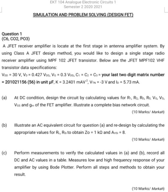 EKT 104 Analogue Electronic Circuits 1 Semester 2 | Chegg.com
