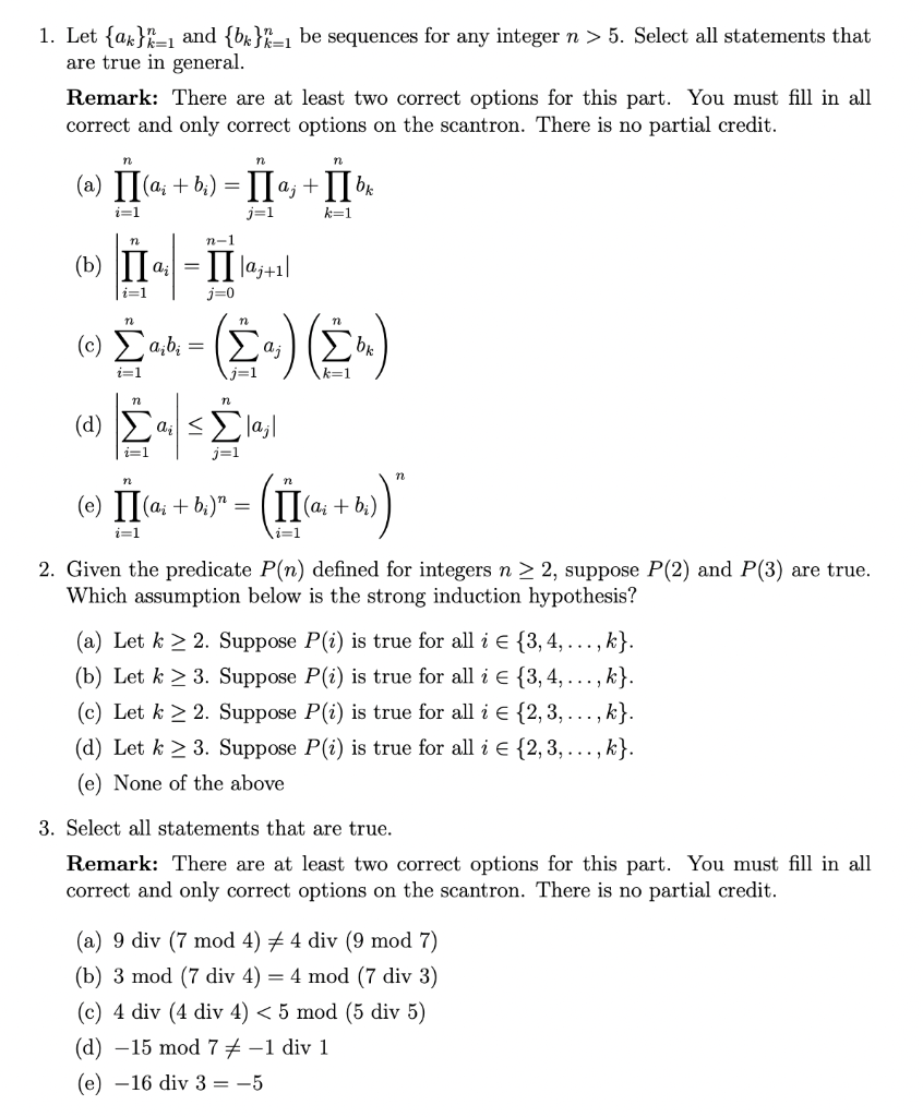 Solved 1. Let {ak}k=1n and {bk}k=1n be sequences for any | Chegg.com