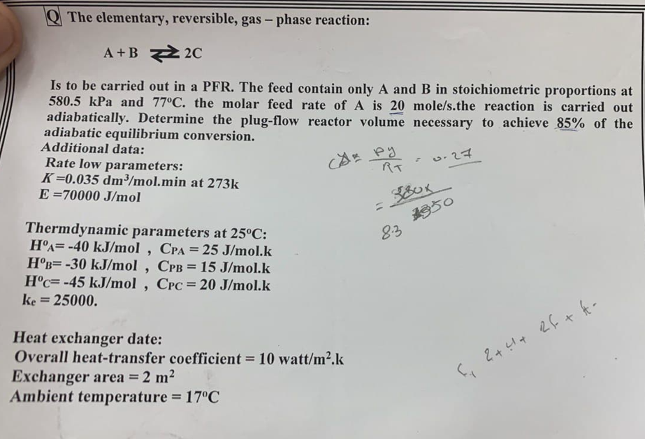 Solved The elementary, reversible, gas - phase reaction: - | Chegg.com