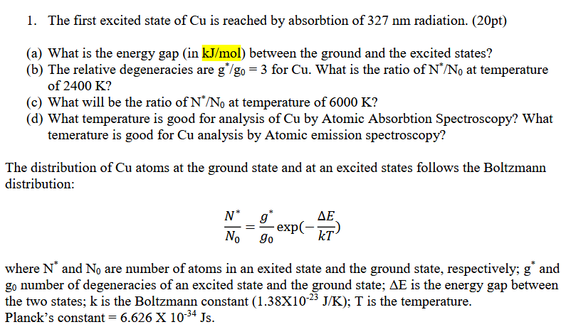 Solved 1. The first excited state of Cu is reached by | Chegg.com