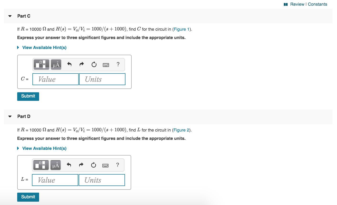 Solved Review Constants Part A Find the transfer function | Chegg.com