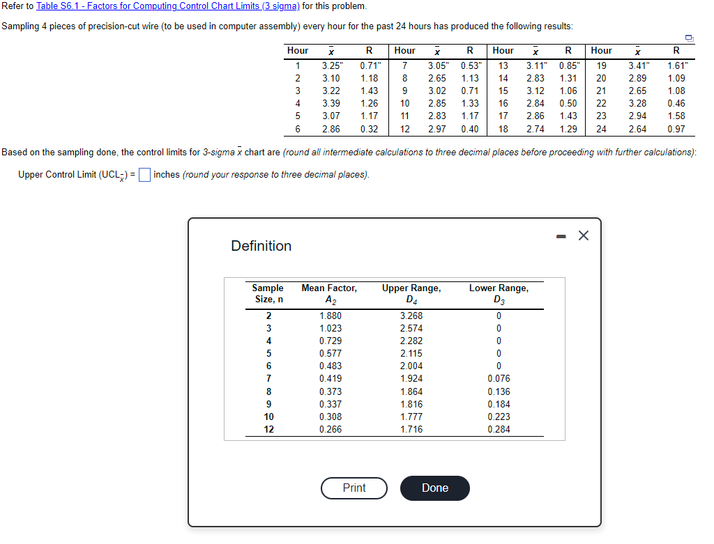 Based on the sampling done, the control limits for | Chegg.com