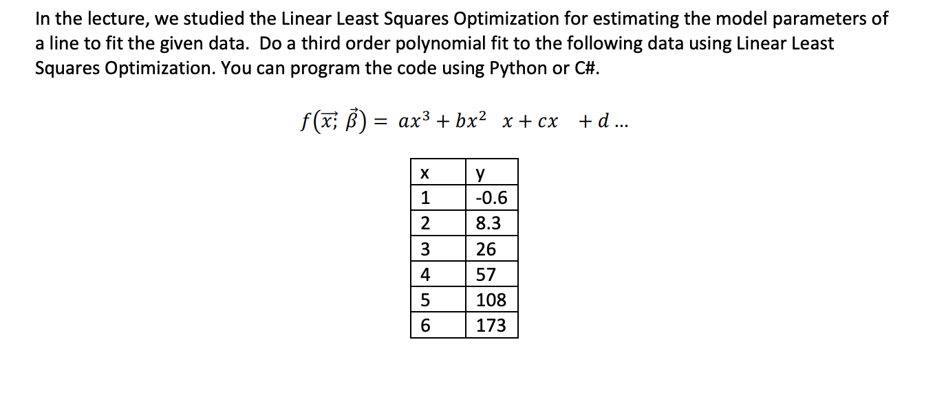 Solved In the lecture, we studied the Linear Least Squares | Chegg.com