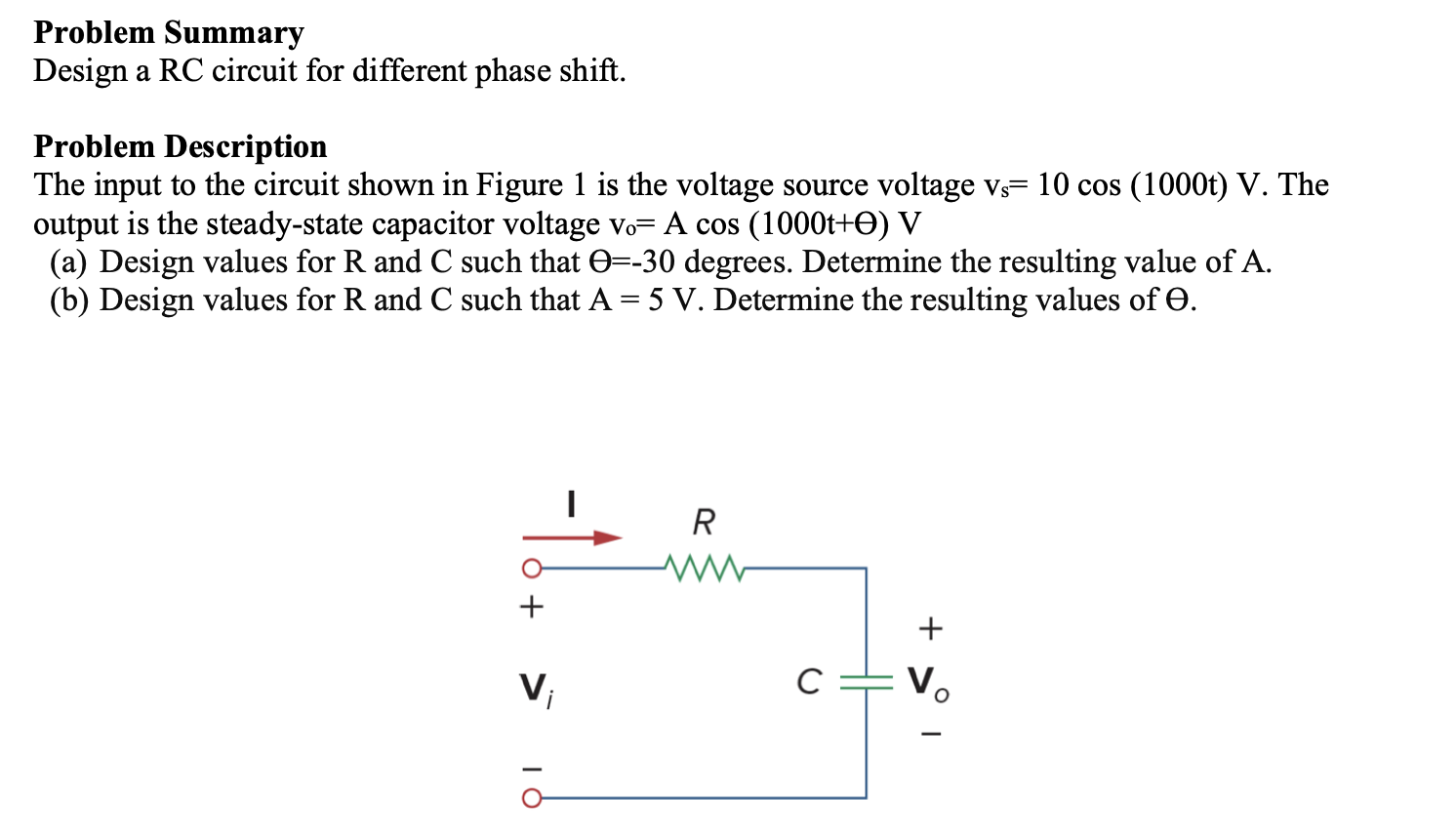 Solved Problem Summary Design a RC circuit for different | Chegg.com