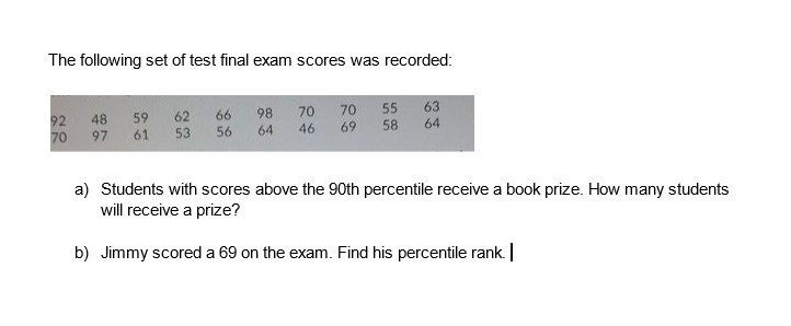 Solved The following set of test final exam scores was | Chegg.com