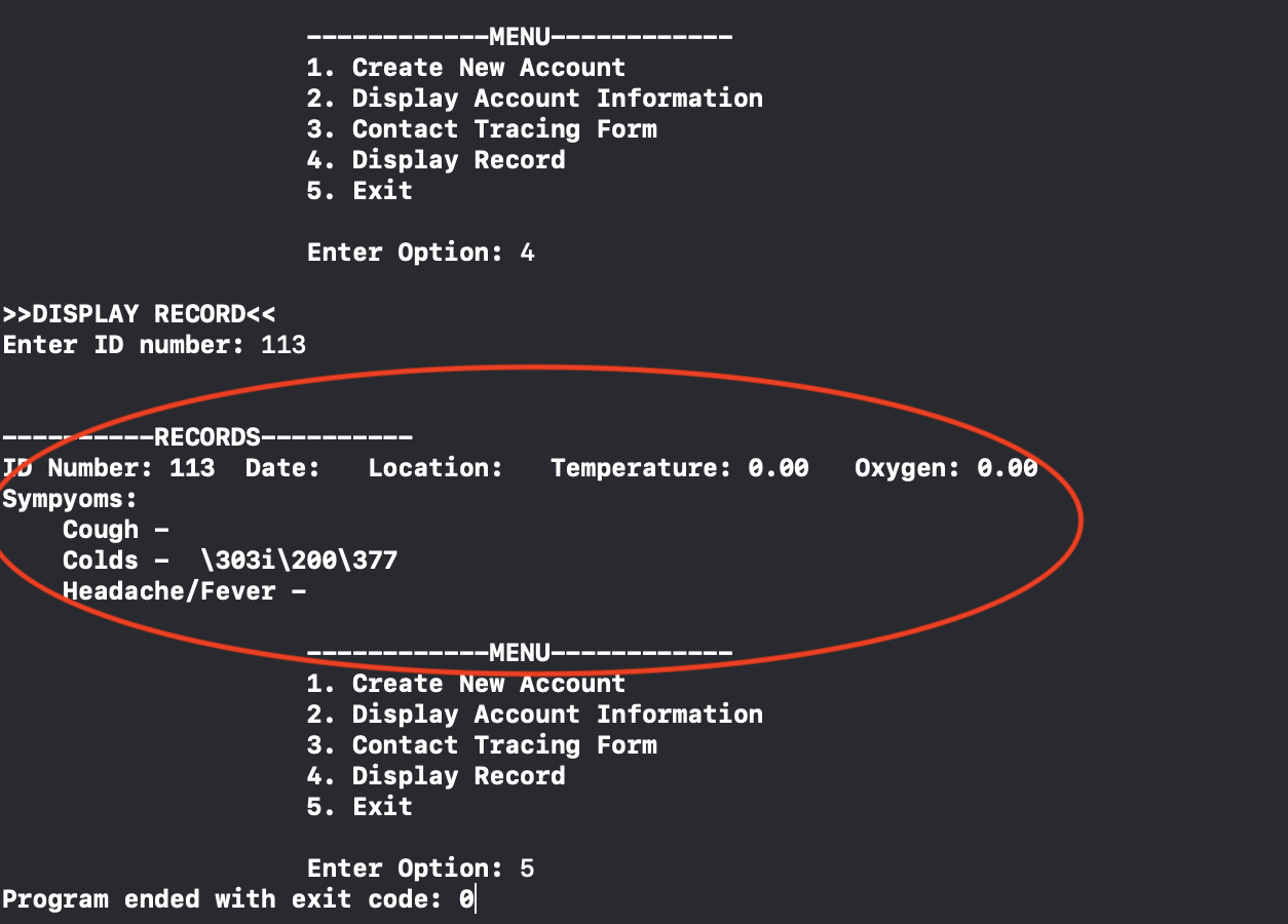 C++ LANGUAGE How to fix the output. Contact Tracing | Chegg.com