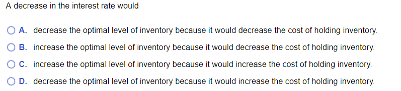 Solved A decrease in the interest rate would A. decrease the | Chegg.com