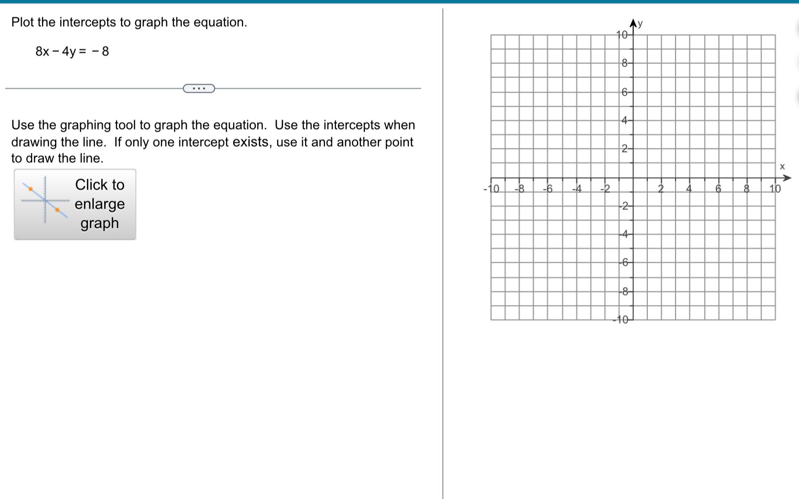 Solved Plot the intercepts to graph the equation. 8x−4y=−8 | Chegg.com