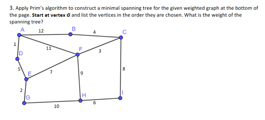 Solved 3. Apply Prim's algorithm to construct a minimal | Chegg.com
