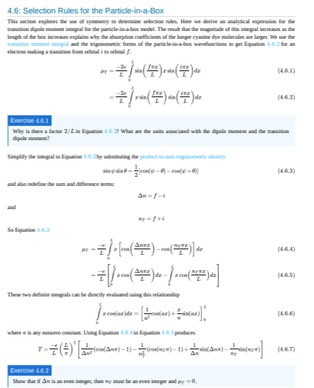 Solved 4.6: Selection Rules for the Particle-in-a-Box This | Chegg.com