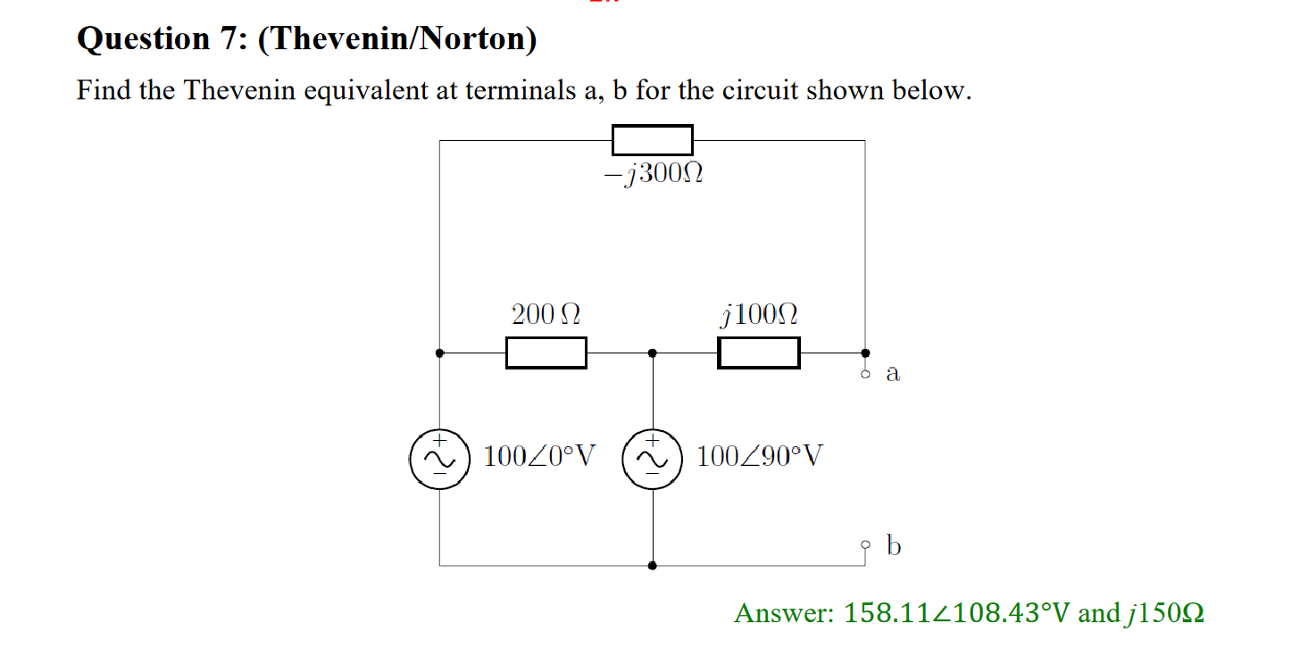 Solved Question 7: (Thevenin/Norton) Find the Thevenin | Chegg.com