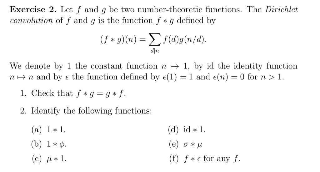 Solved Exercise 2. Let f and g be two number-theoretic | Chegg.com
