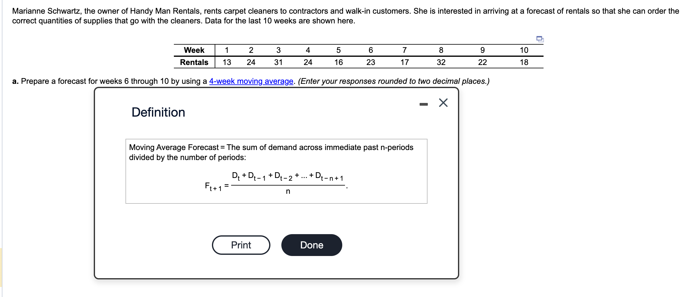 Solved Definition Moving Average Forecast = The sum of | Chegg.com