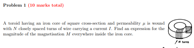 Solved A toroid having an iron core of square cross-section | Chegg.com