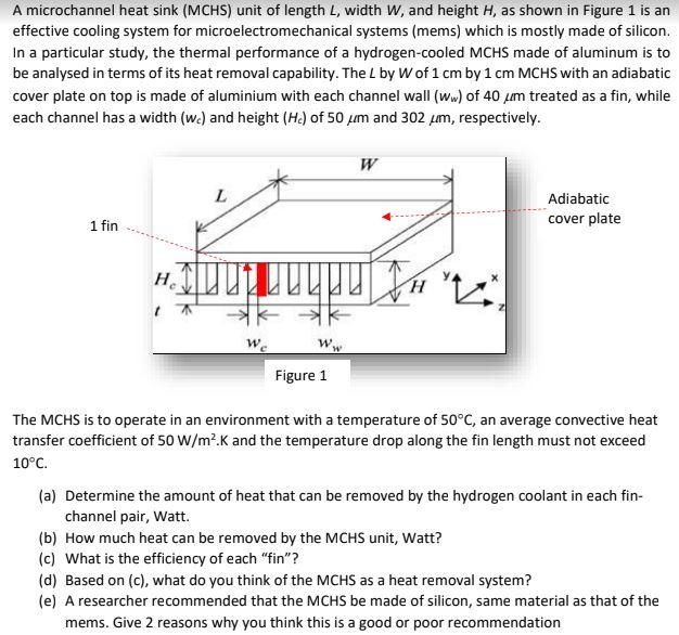 Solved A microchannel heat sink (MCHS) unit of length L, | Chegg.com