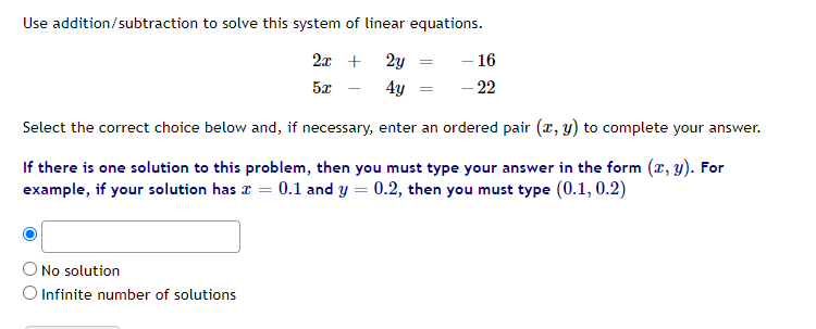 Solved Use Addition Subtraction To Solve This System Of