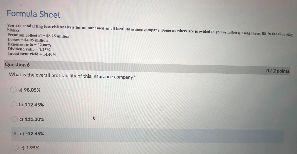 Solved Formula Sheet You are conducting loss risk analysis | Chegg.com