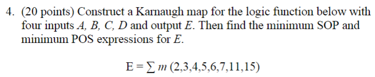Solved 4. (20 points) Construct a Karnaugh map for the logic | Chegg.com