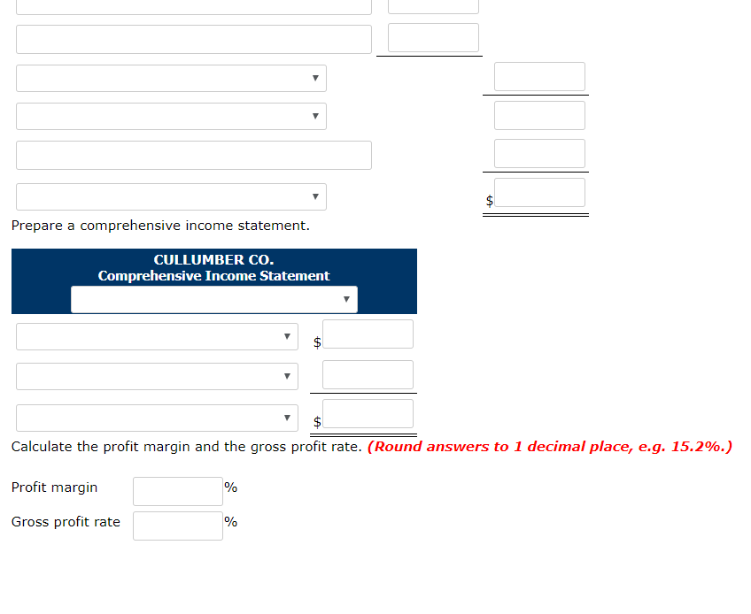Solved Prepare a comprehensive income statement. CULLUMBER | Chegg.com