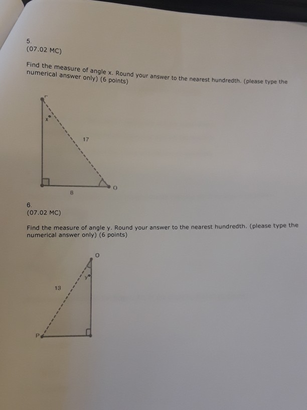 Solved 5. (07.02 MC) Find the measure of angle x. Round your | Chegg.com