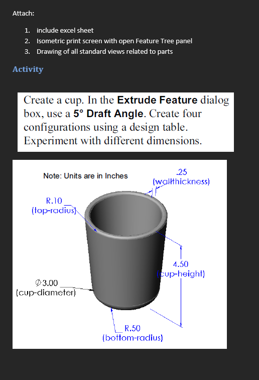 Solved This is done through Solidworks!Please include excel | Chegg.com