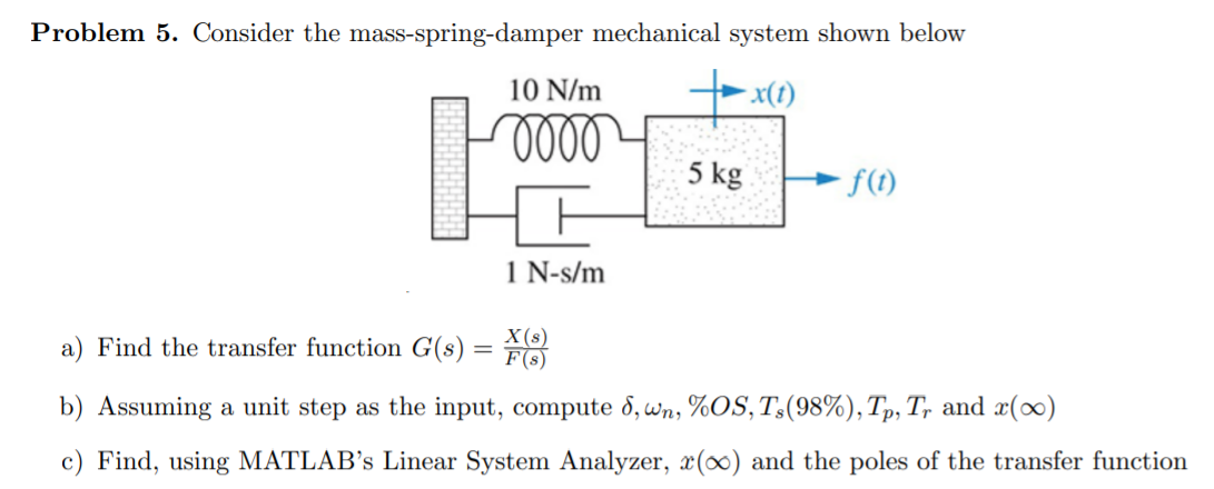 Solved Problem 5. Consider the mass-spring-damper mechanical | Chegg.com