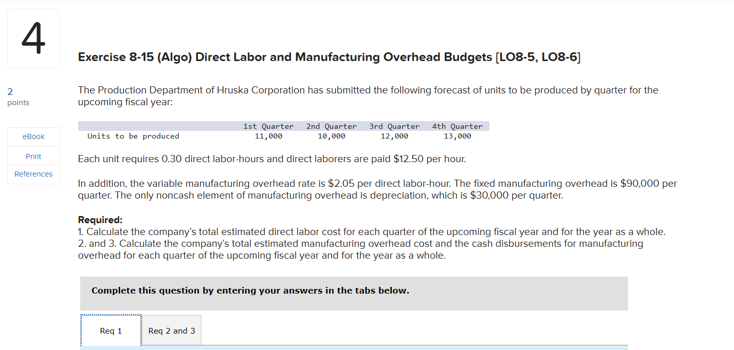 Solved Exercise 8-15 (Algo) Direct Labor and Manufacturing | Chegg.com