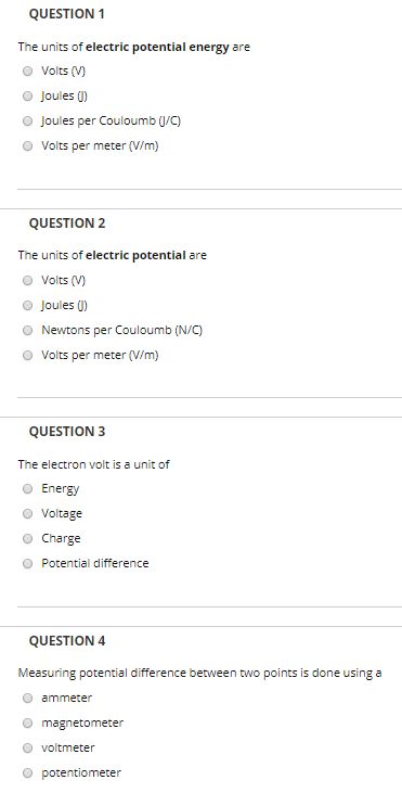 Solved Question 1: The units of electric potential energy | Chegg.com