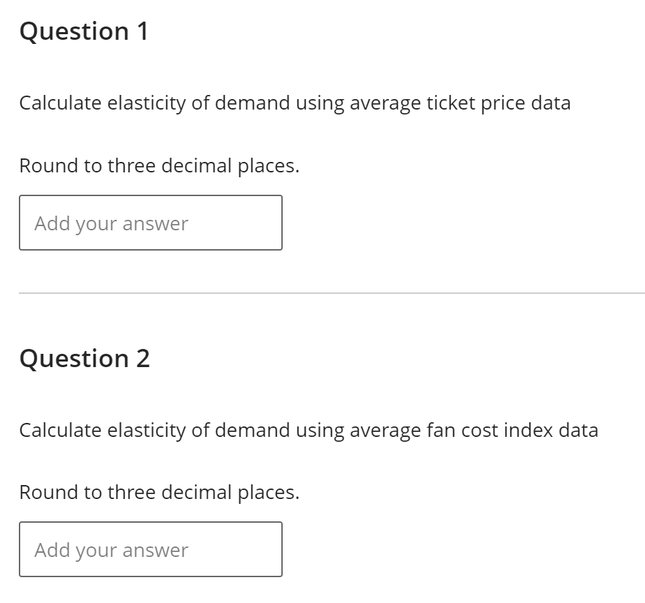 Solved Calculate elasticity of demand using average ticket | Chegg.com