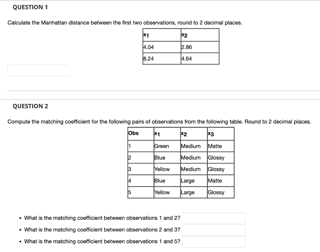 Solved QUESTION 1 Calculate the Manhattan distance between | Chegg.com