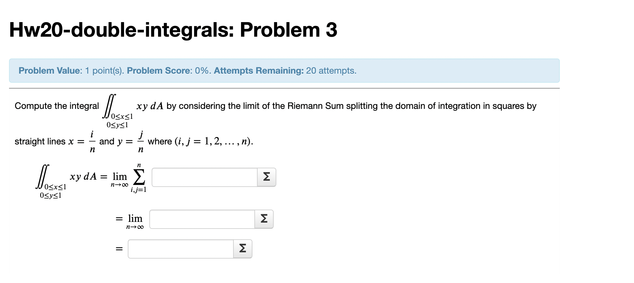 Solved Hw20-double-integrals: Problem 3 Problem Value: 1 | Chegg.com
