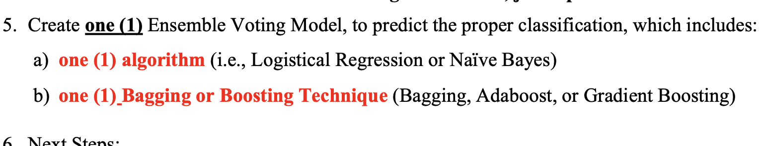 Solved 5. Create one (1) Ensemble Voting Model, to predict | Chegg.com