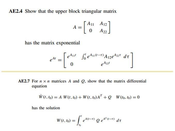 Solved AE2.4 Show that the upper block triangular matrix A= | Chegg.com