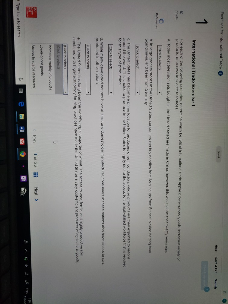 Solved Exercises for International Trade Help Save & Exit | Chegg.com