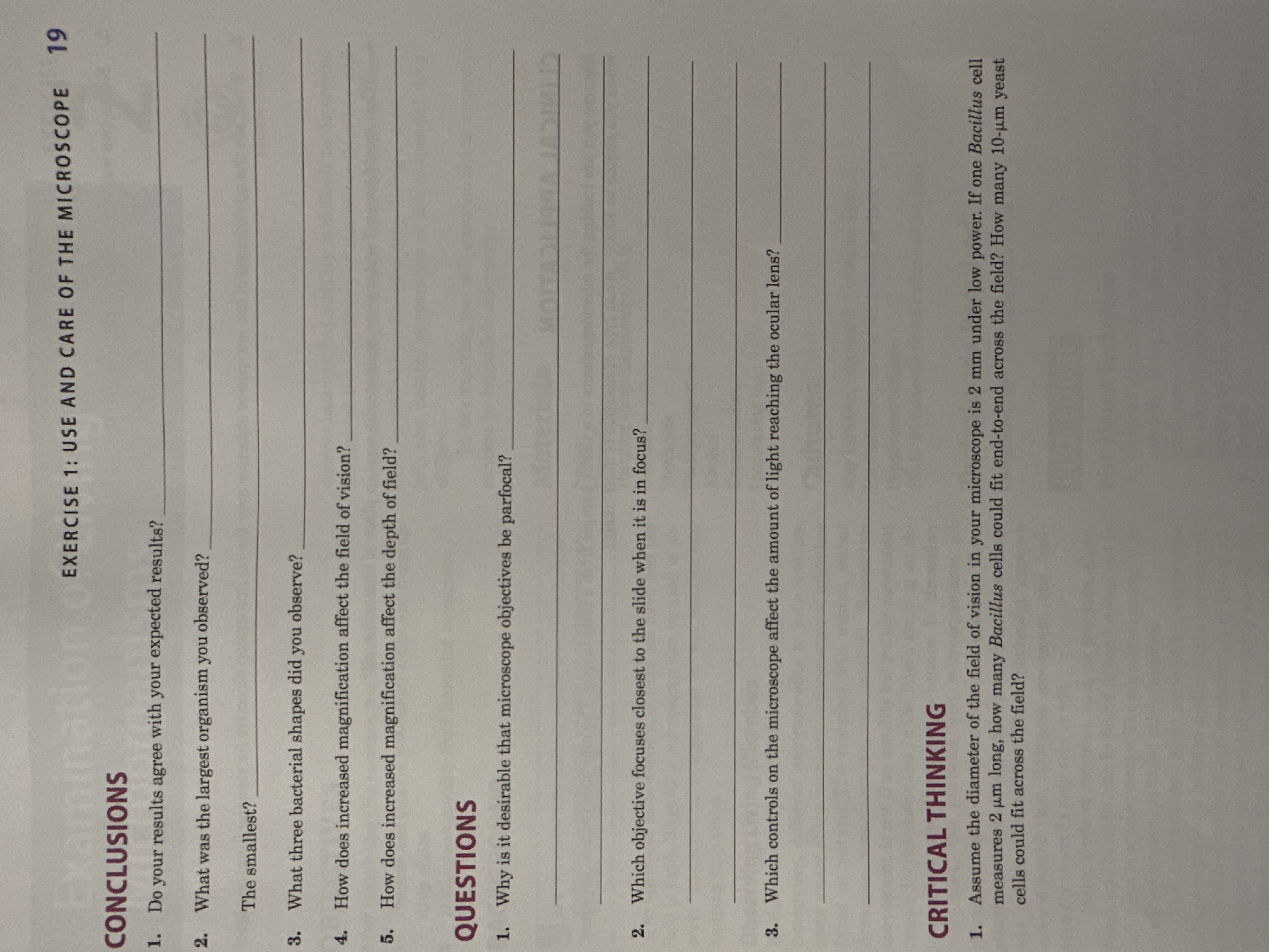 Solved EXERCISE 1: USE AND CARE OF THE | Chegg.com